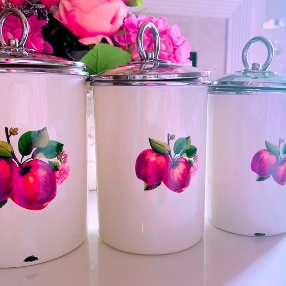 Kitchen | White Canister Set With Pink Apple Design | Poshmark